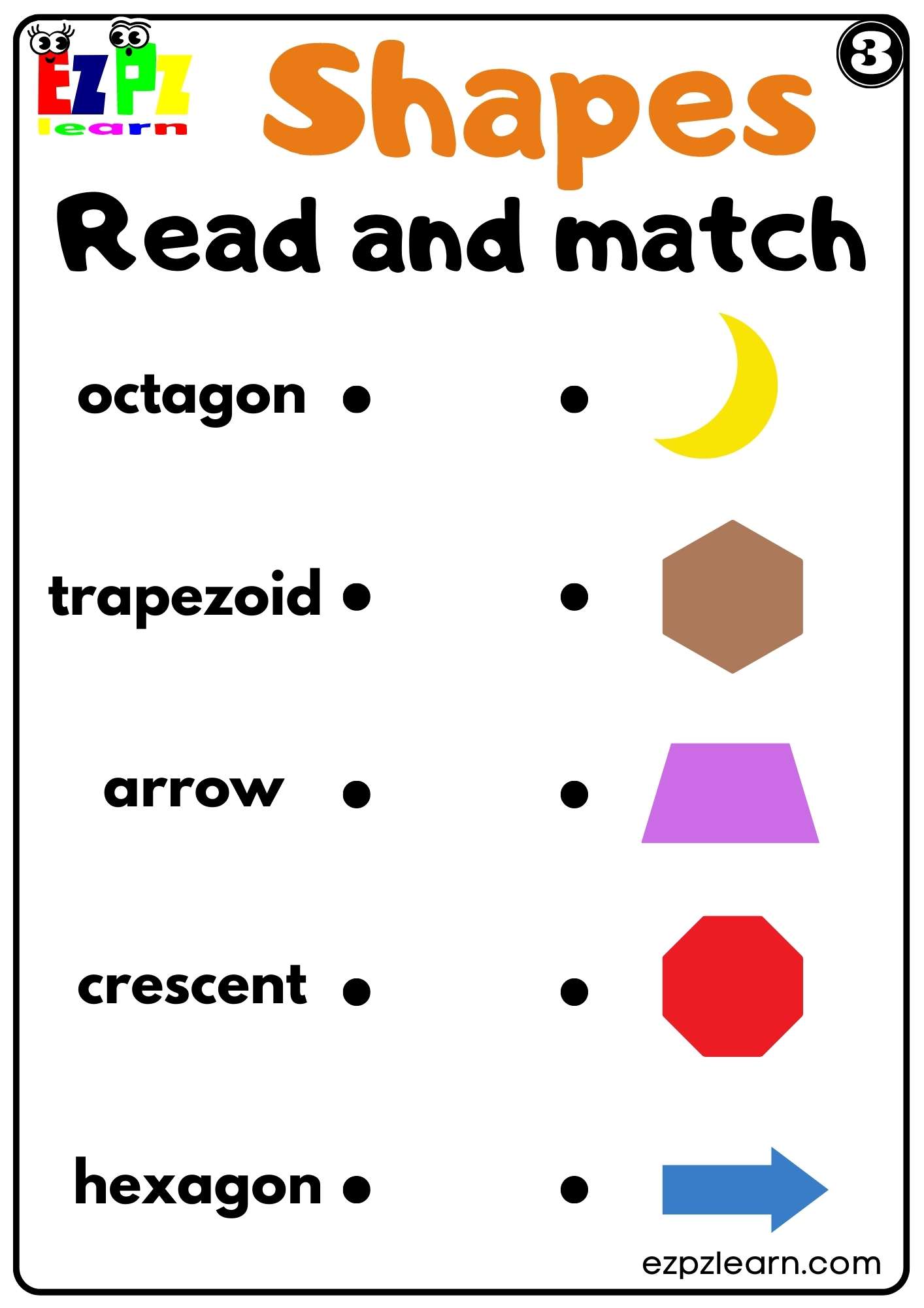 Shapes Read and Match Worksheet for Home Schooling Kindergarten and ESL Set3 PDF Download ...
